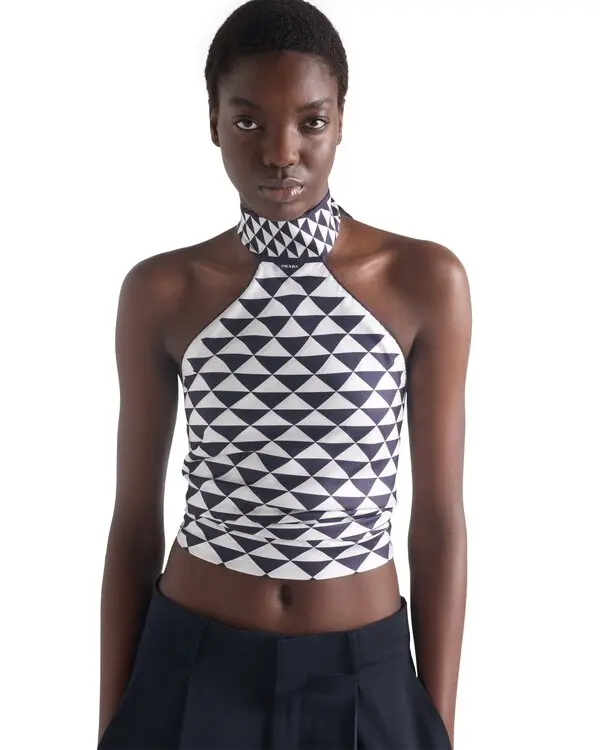 Prada Printed Silk Twill Halter Top