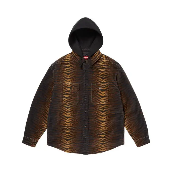 Supreme Quilted Lined Hooded Velvet Shirt 'tiger