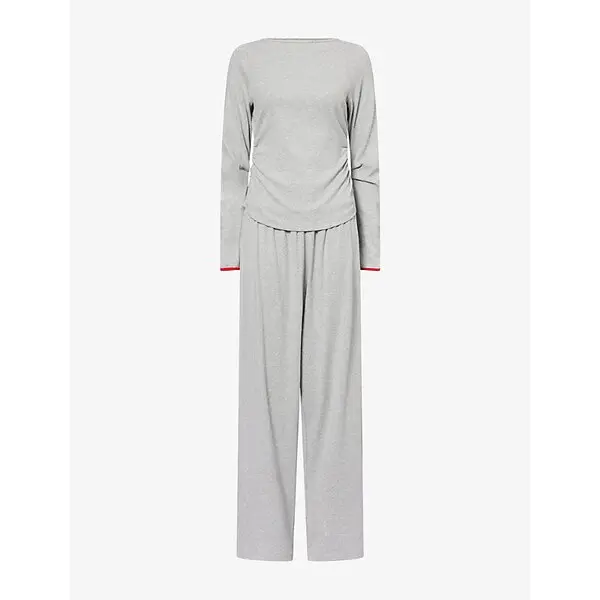 TREATS Late Checkout Long-sleeve Top And Trousers Set - Darkgrey-red