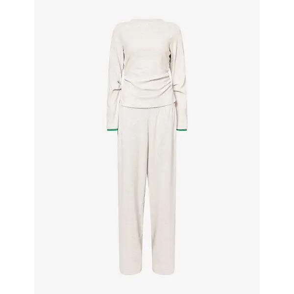 TREATS Late Checkout Long-sleeve Top And Trousers Set - Greymarl-green