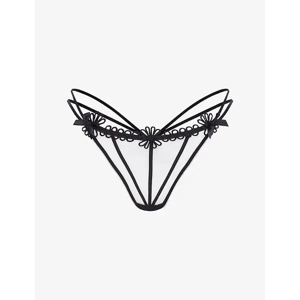 Agent Provocateur Coletta Embroidered Tulle Thong - Black