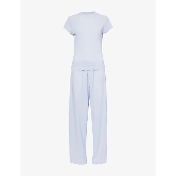 TREATS Short-sleeve Lightweight Slub Cotton Lounge Set - Lightblue