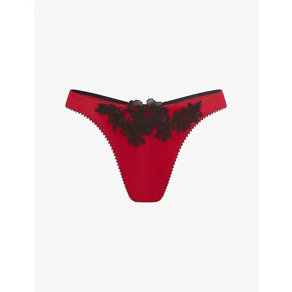 Agent Provocateur Penelopi Embroidered Silk Thong - Red/black