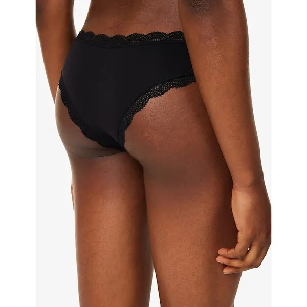 STRIPE & STARE Lace-trim Pack Of Four Stretch-modal Brazilian Briefs - Black