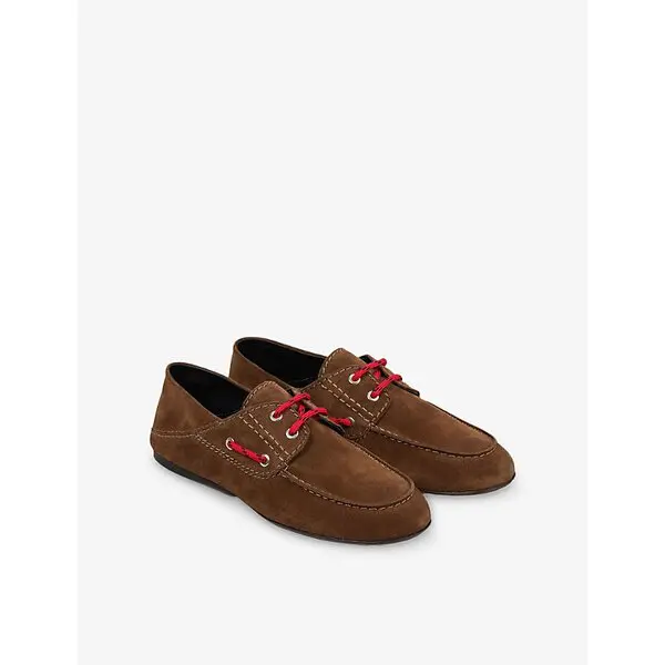 Sandro Lace-up Suede Boat Shoes - Brown