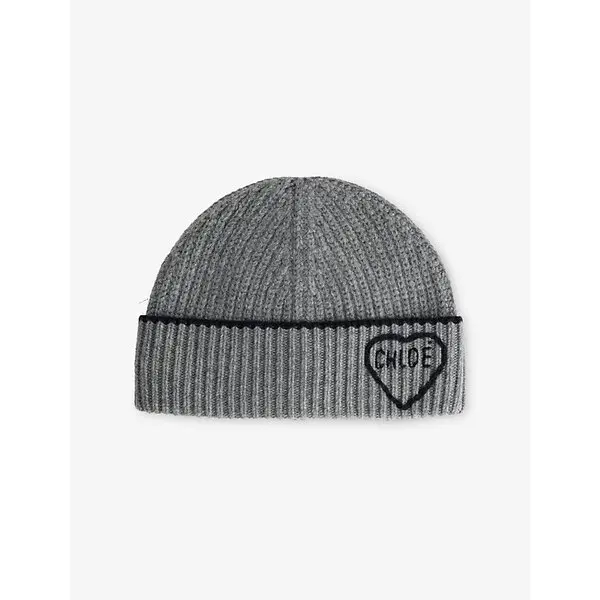 Chloé Heart Knitted Wool And Cashmere Blend Beanie - Divine Grey