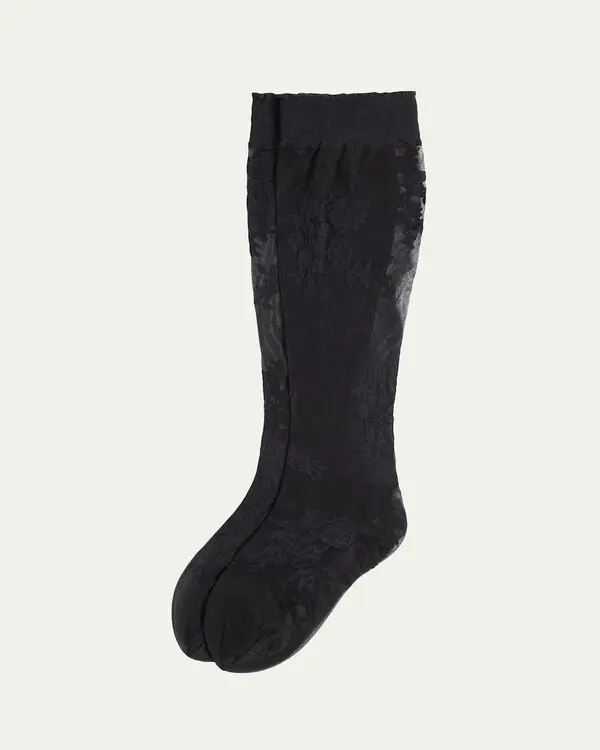 Valentino Garavani Floral Lace Knee-high Socks - Black