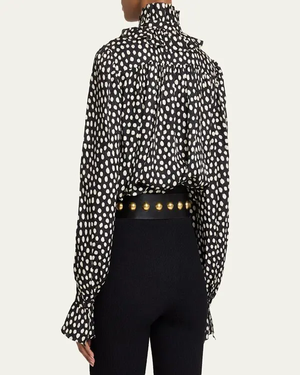 Chloé Dots-print Silk Jacquard Ruffle Blouse - Black/beige