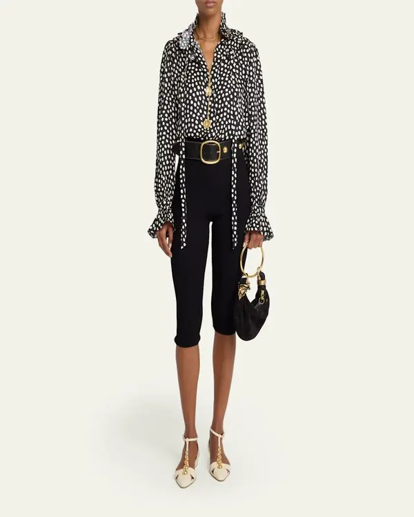 Chloé Dots-print Silk Jacquard Ruffle Blouse - Black/beige