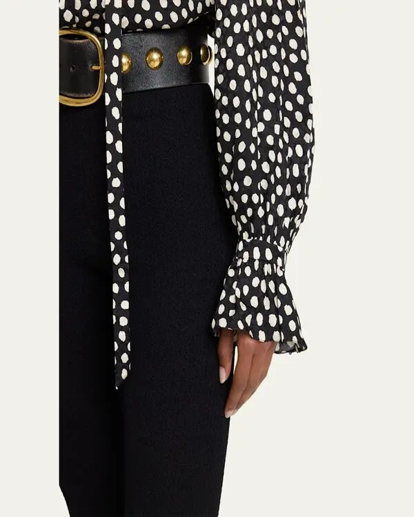 Chloé Dots-print Silk Jacquard Ruffle Blouse - Black/beige