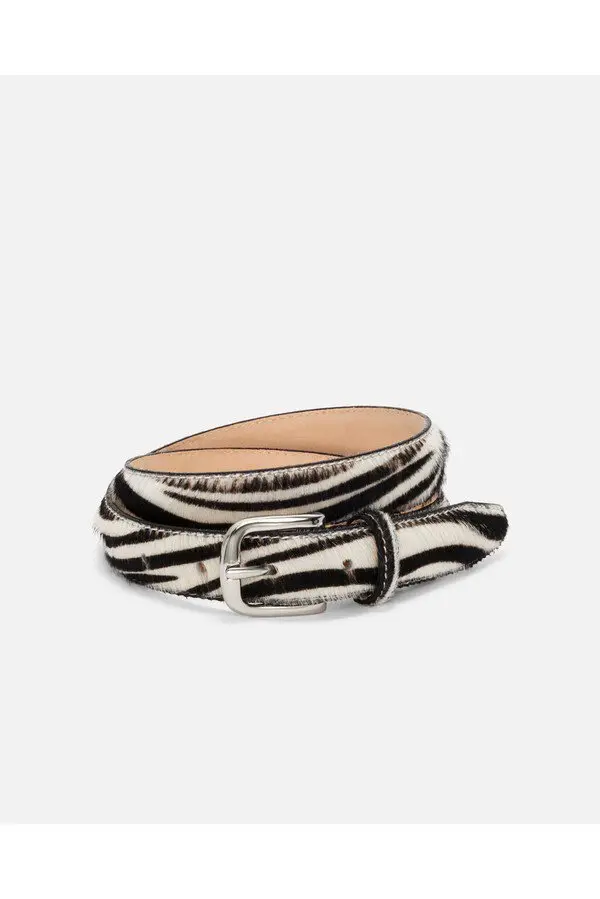 AUREUM No. 14 Zebra Print Pony Hair Belt - Silver