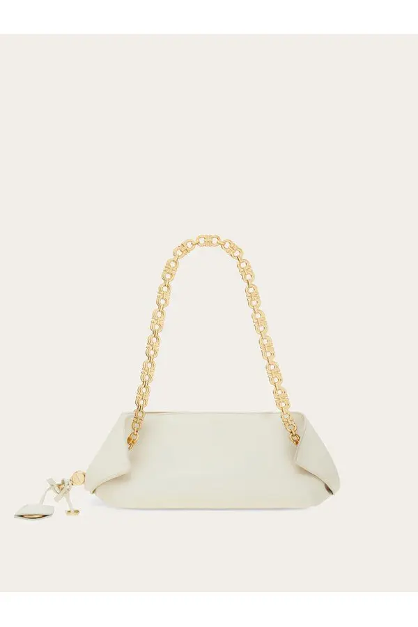 FERRAGAMO Gancini Chain Folded Shoulder Bag - Natural
