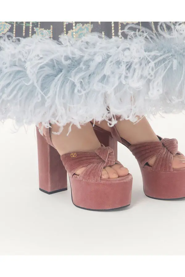 Valentino Garavani Crasher Velvet Platform Sandal - Red