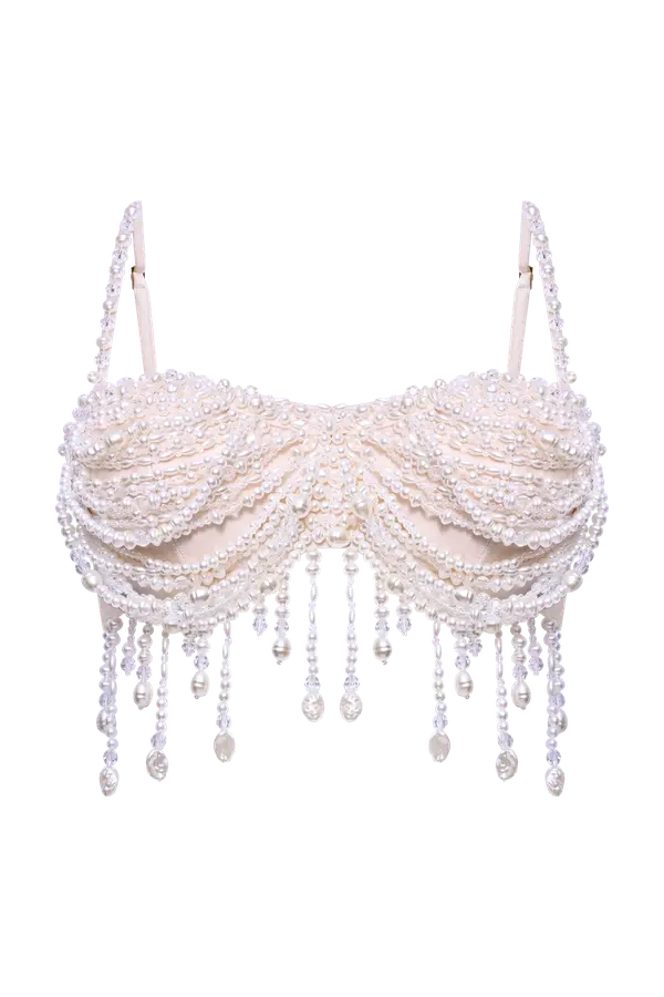 PatBO Pearl Dust Embroidery Bra Top