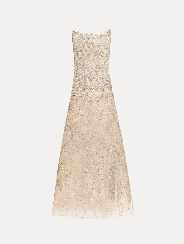 Oscar De La Renta Crystal Wave Embroidered Cocktail Dress - Silver