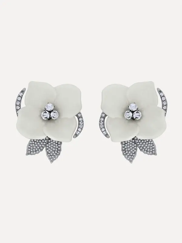 Oscar De La Renta Pearl Blossom Clip-on Earrings - Crystal