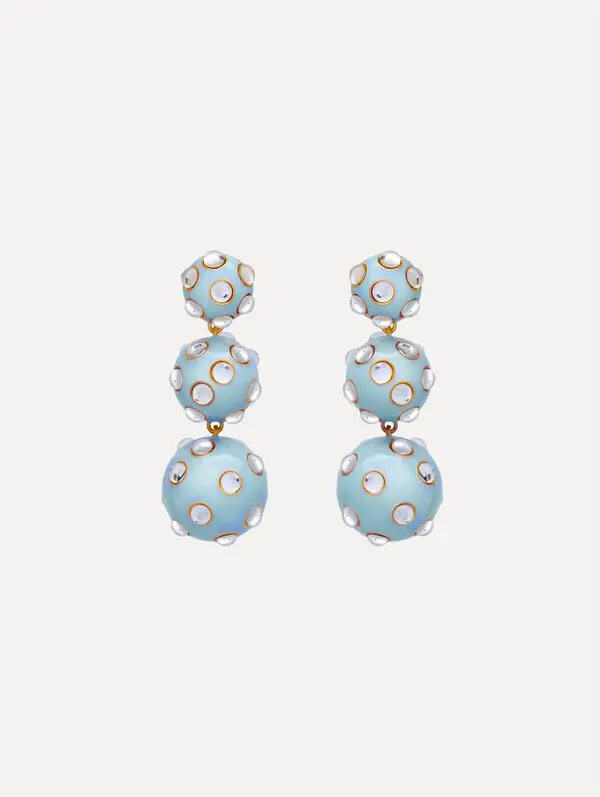 Oscar De La Renta Enamel Cabochon Drop Clip-on Earrings - Blue