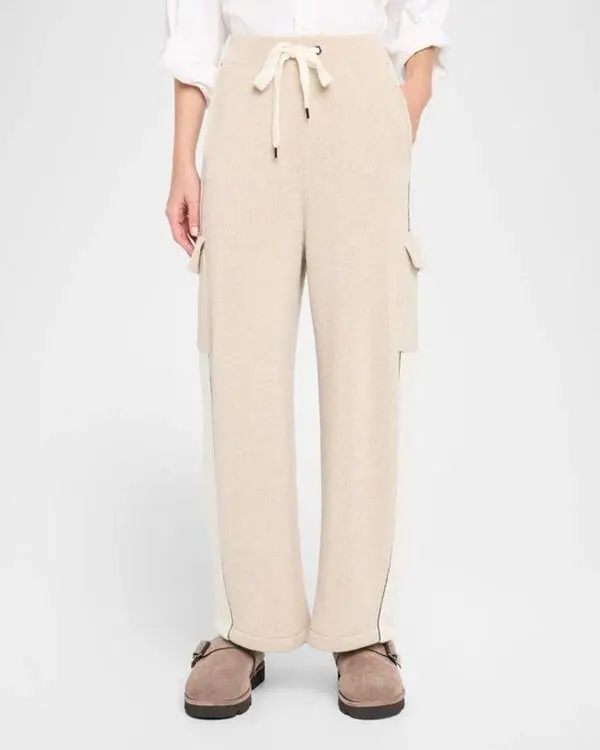 Brunello Cucinelli Cashmere Rib Wide-leg Cargo Sport Pants