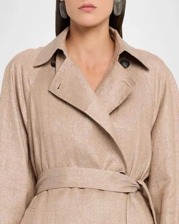 Brunello Cucinelli Metallic Linen Trench Coat With Belt