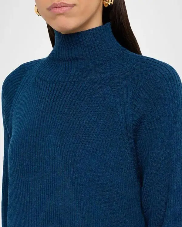 Eileen Fisher Ribbed Merino Wool Turtleneck Sweater - Atlantis
