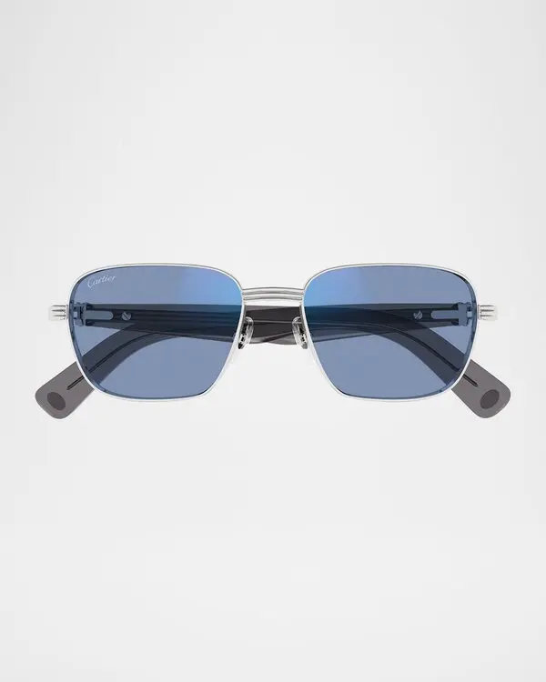 CARTIER C-hinge Metal Rectangle Sunglasses - Silver