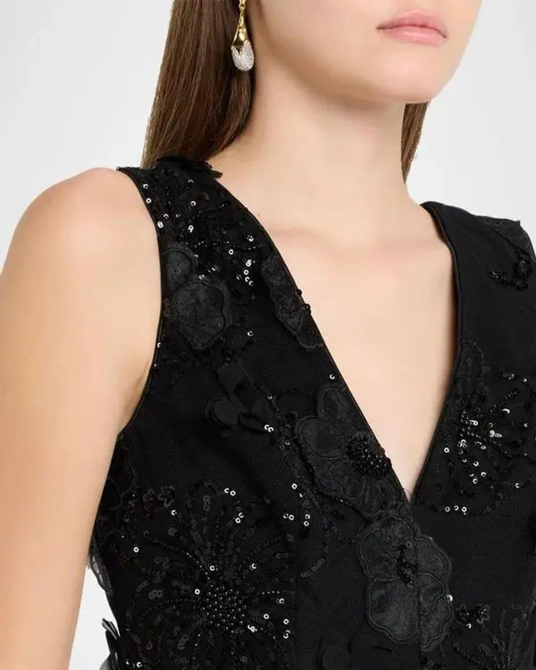 Dress The Population Kylie Bead & Sequin Floral Applique Midi Dress