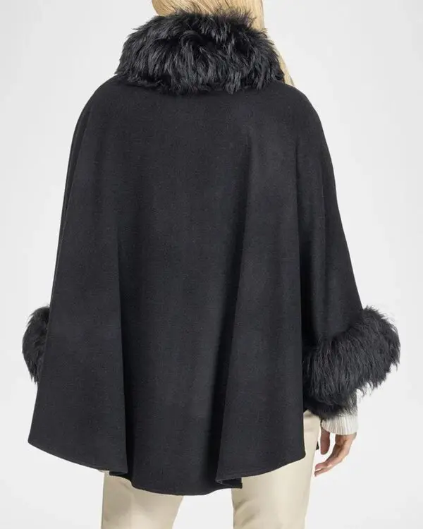 Gorski Cashmere And Wool Blend Cape With Shearling Trim - Black