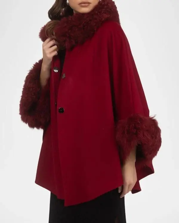 Gorski Cashmere And Wool Blend Cape With Shearling Trim - Wine