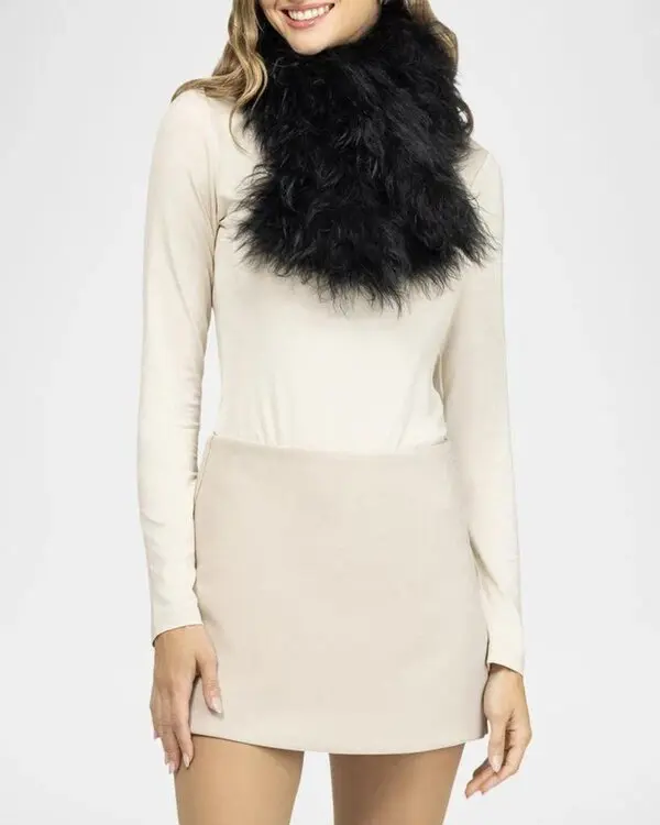 Gorski Select Lamb Shearling Pull-through Scarf - Black
