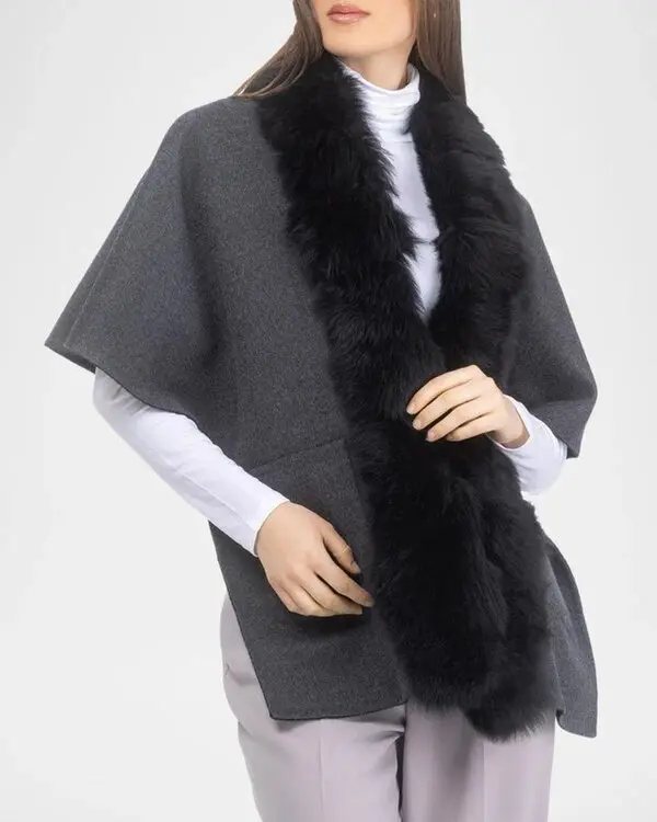 Gorski Reversible Cashmere & Wool Shawl With Shearling Trim