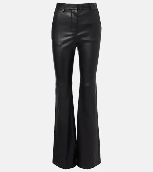 JOSEPH Tafira Mid-rise Flared Leather Pants - Black