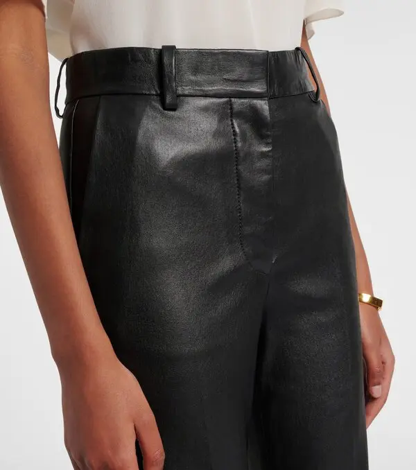 JOSEPH Tafira Mid-rise Flared Leather Pants - Black