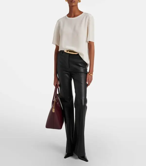 JOSEPH Tafira Mid-rise Flared Leather Pants - Black