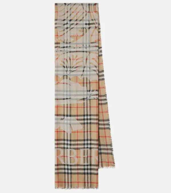 Burberry Ekd Check Wool And Silk Scarf