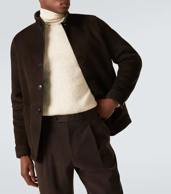 Zegna Il Conte Shearling-trimmed Suede Jacket - Brown