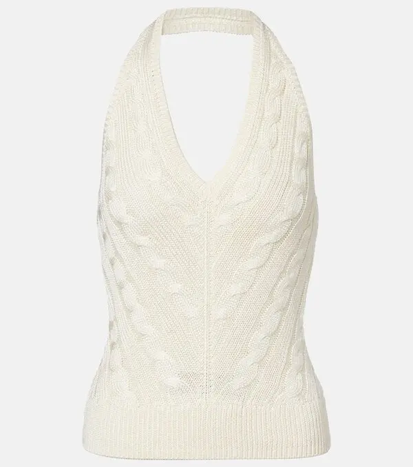 Ralph Lauren Cable-knit Halterneck Silk Top - White