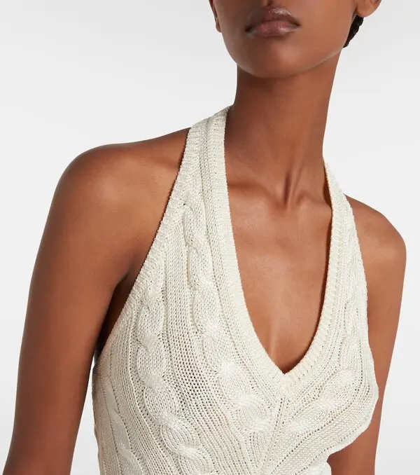 Ralph Lauren Cable-knit Halterneck Silk Top - White