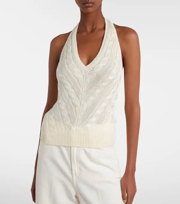 Ralph Lauren Cable-knit Halterneck Silk Top - White