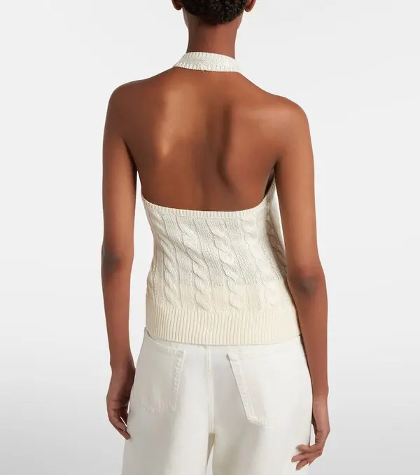 Ralph Lauren Cable-knit Halterneck Silk Top - White