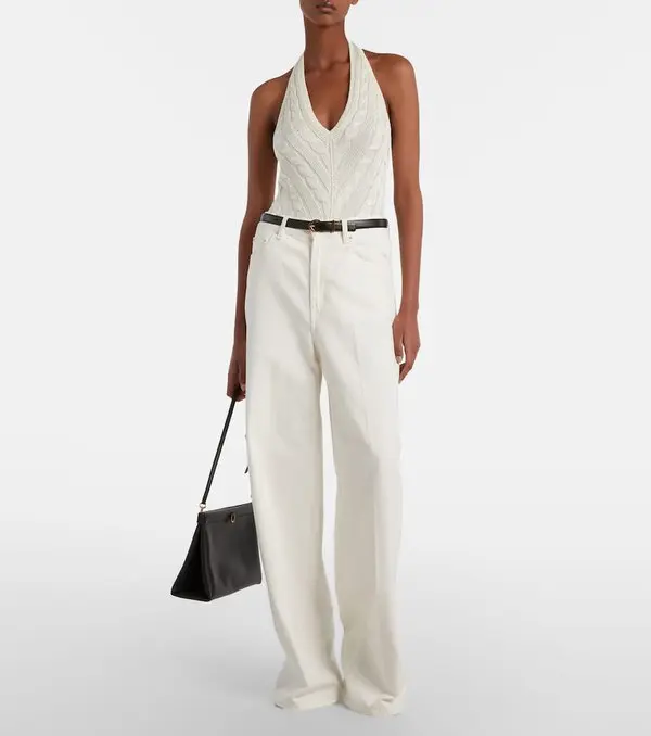 Ralph Lauren Cable-knit Halterneck Silk Top - White