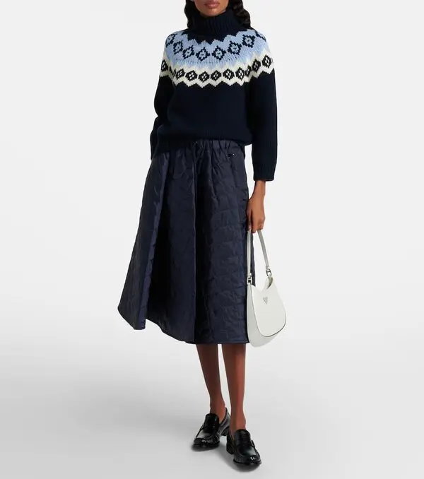 Prada Fair Isle Wool And Cashmere Turtleneck Sweater - Blue