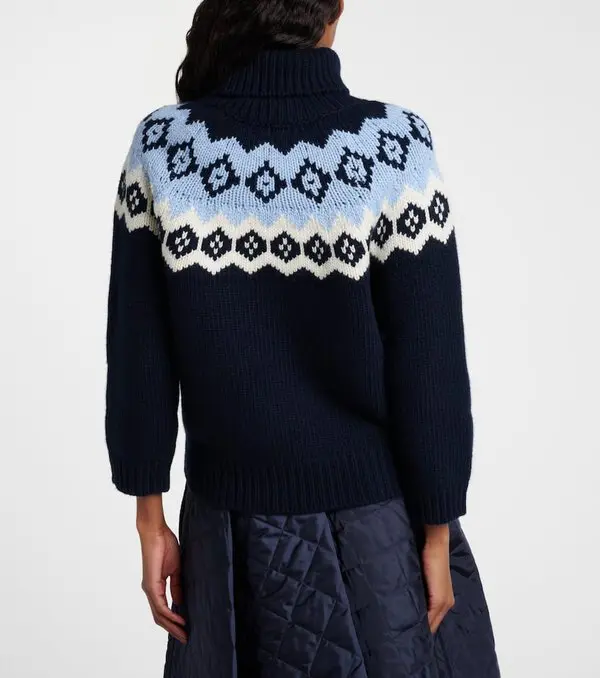 Prada Fair Isle Wool And Cashmere Turtleneck Sweater - Blue