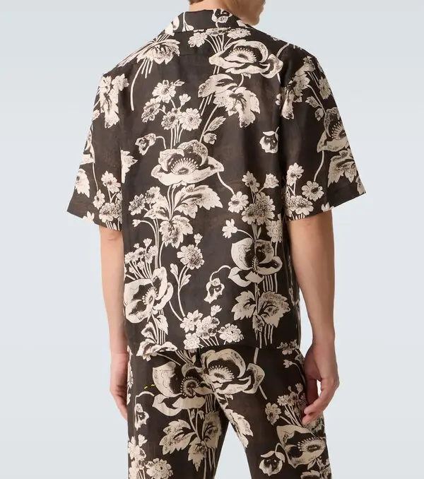 Commas Floral Linen Bowling Shirt - Black