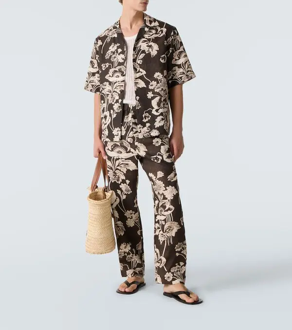Commas Floral Linen Bowling Shirt - Black