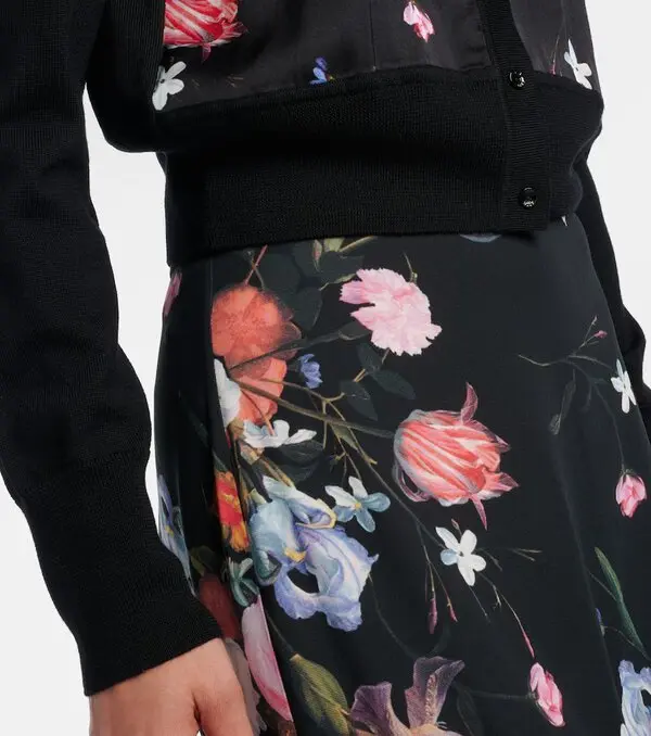 Erdem Floral Printed Cropped Wool Cardigan