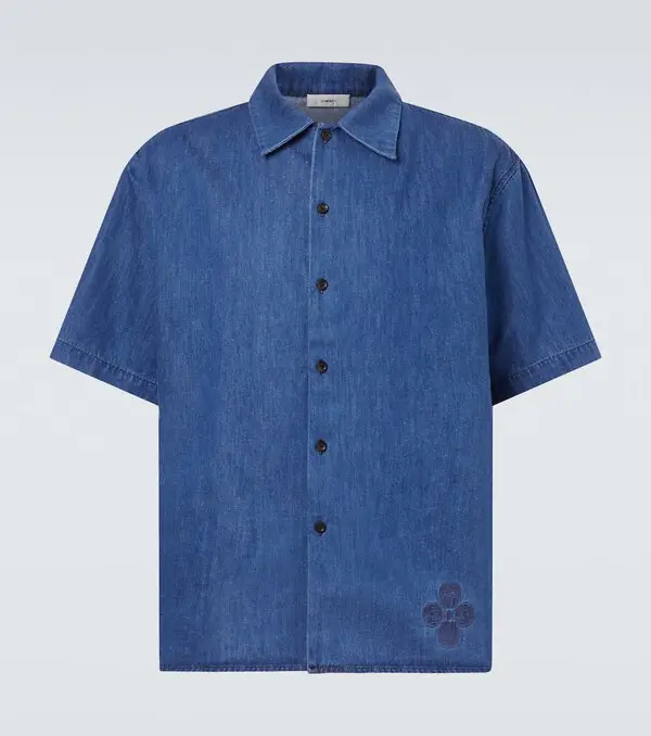 Commas Embroidered Oversized Cotton-blend Denim Bowling Shirt