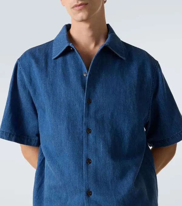 Commas Embroidered Oversized Cotton-blend Denim Bowling Shirt