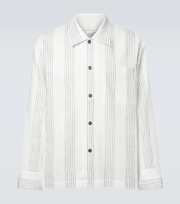 Commas Textured Striped Cotton Overshirt - White