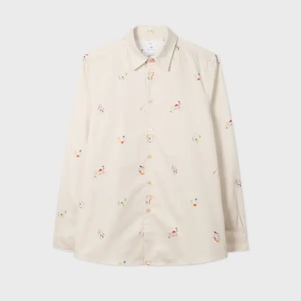 Paul Smith Ecru Cotton 'lucky Charm' Print Shirt - White