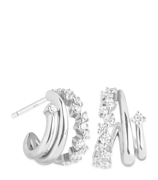 ASTRID & MIYU Rhodium-plated Crystal Orbit Illusion Huggie Earrings - Silver